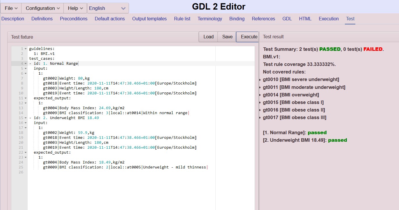 Creating a test fixture – Guideline Definition Language (GDL)